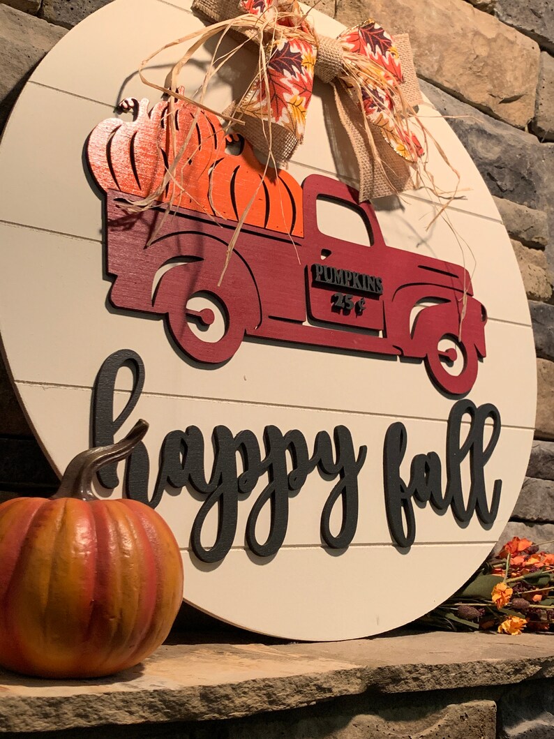 Fall Door Sign Pumpkin Sign Old Truck Sign Happy Fall | Etsy