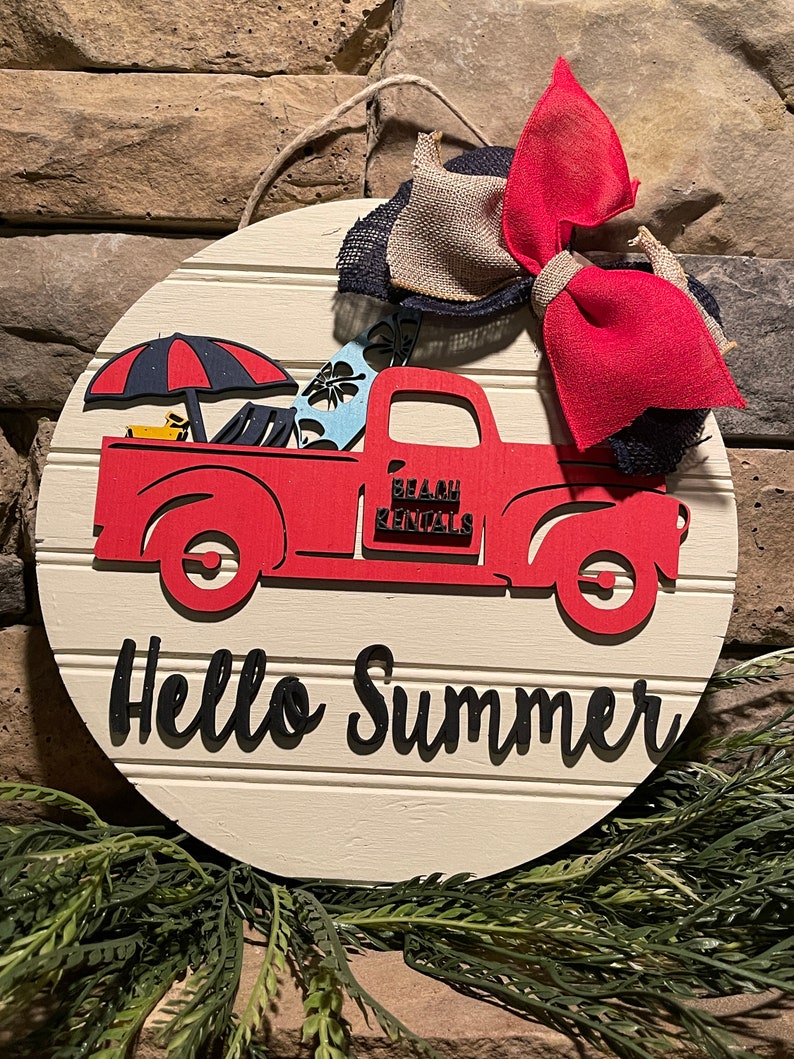 Summer Door Sign, Summer Wreath, Beach Sign, Vintage Truck Summer Sign ...