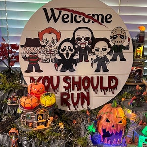 Horror Characters Door Sign, Halloween Door Hanger, Halloween Welcome ...