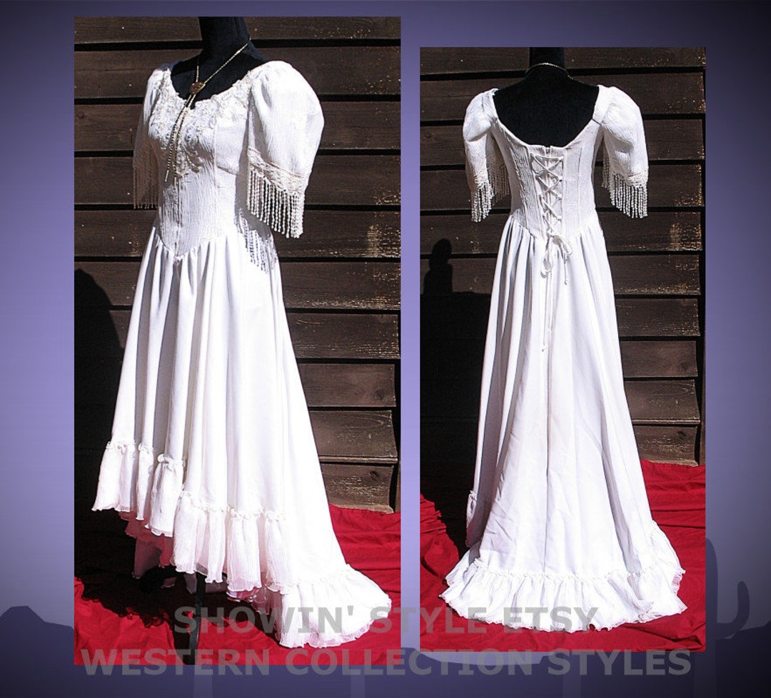 Western Collection Styles Cowgirl White Wedding Dress, White With Boot ...