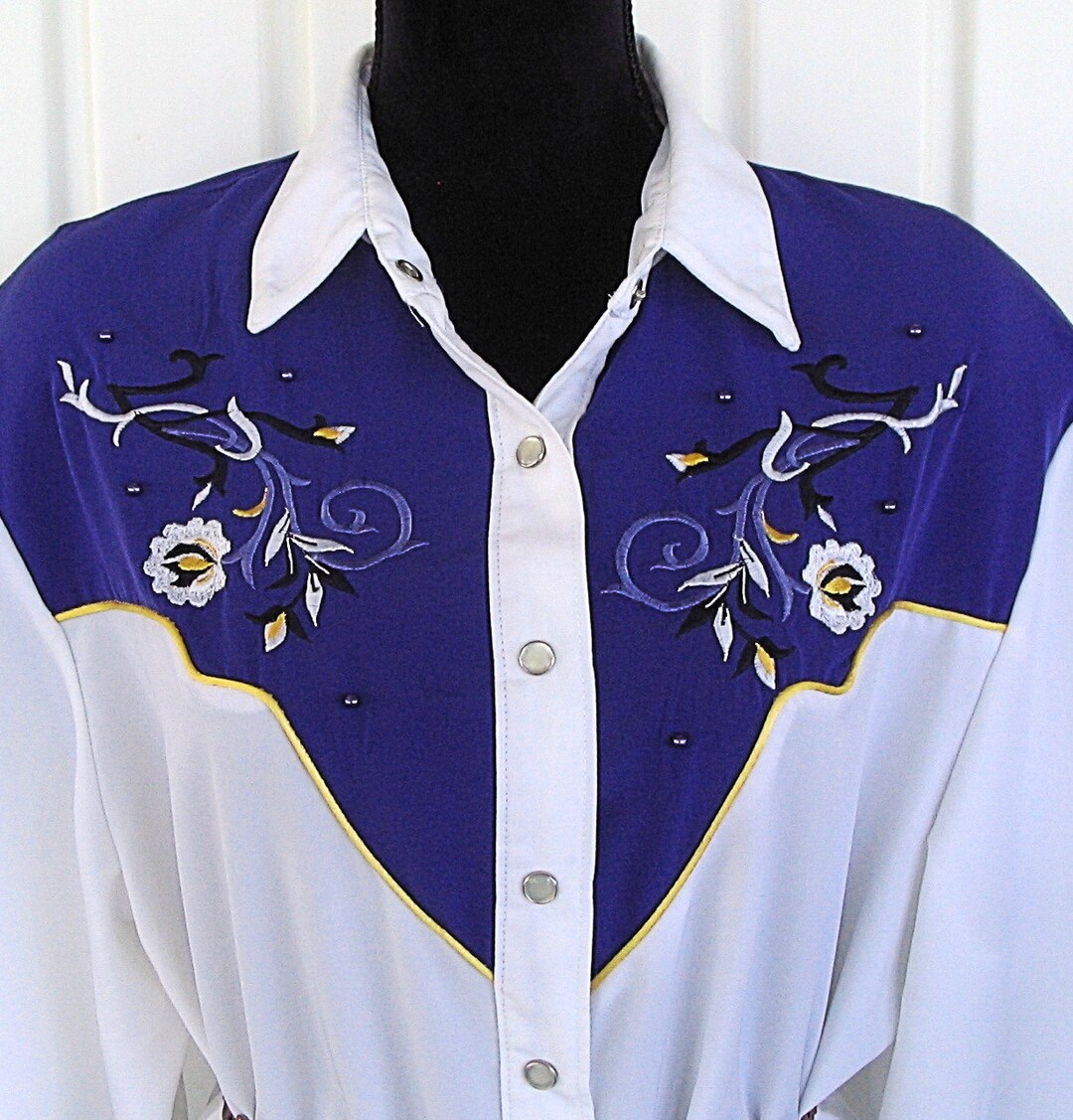 Vintage Retro Women's Cowgirl Shirt by 1849 Authentic Ranchwear, White ...