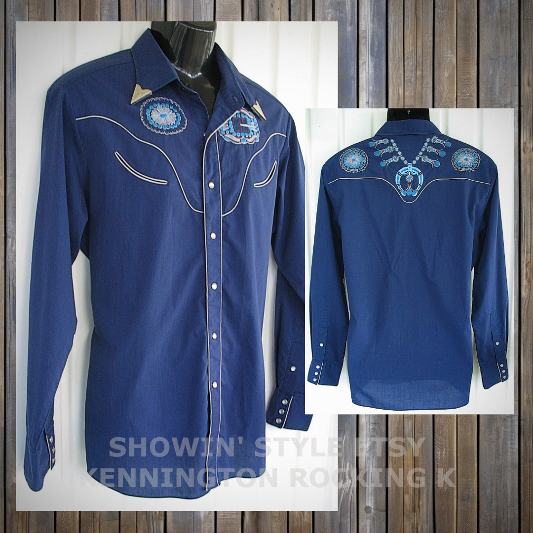 Kennington Vintage Western Men's Cowboy Shirt, Rodeo Shirt, Embroidered ...