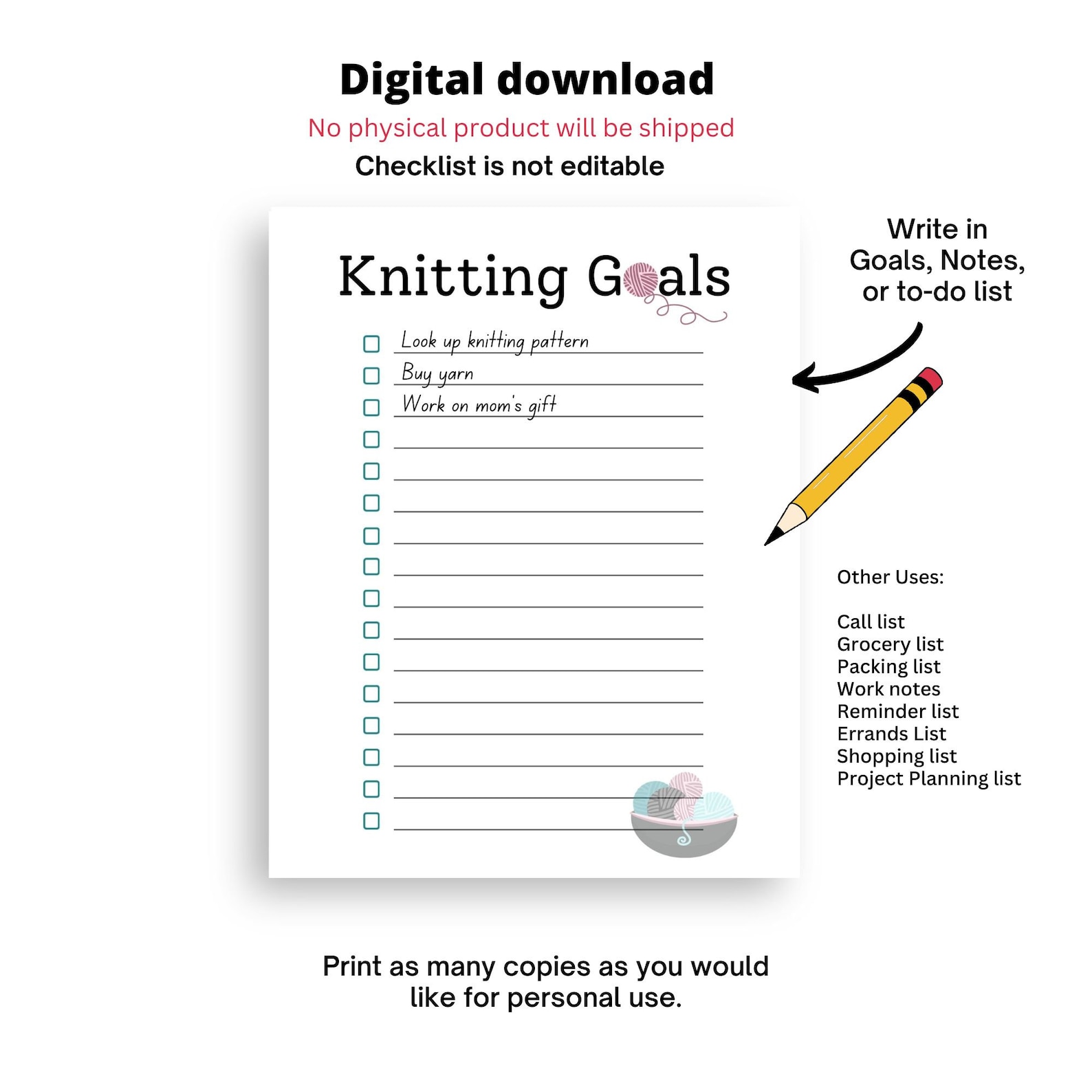 Knitting to Do List Goal Tracker Knitting Printable Project Tracker ...