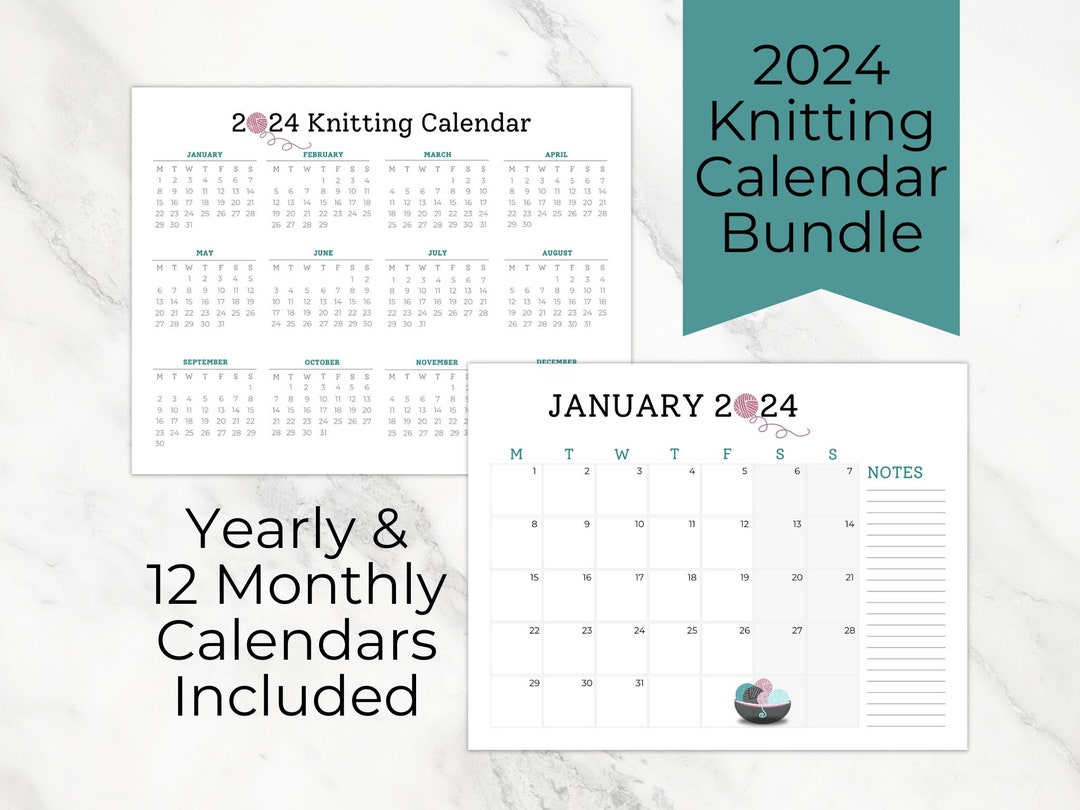 Printable Knitting Calendar Planner to Do Checklist for Knitters Gift ...