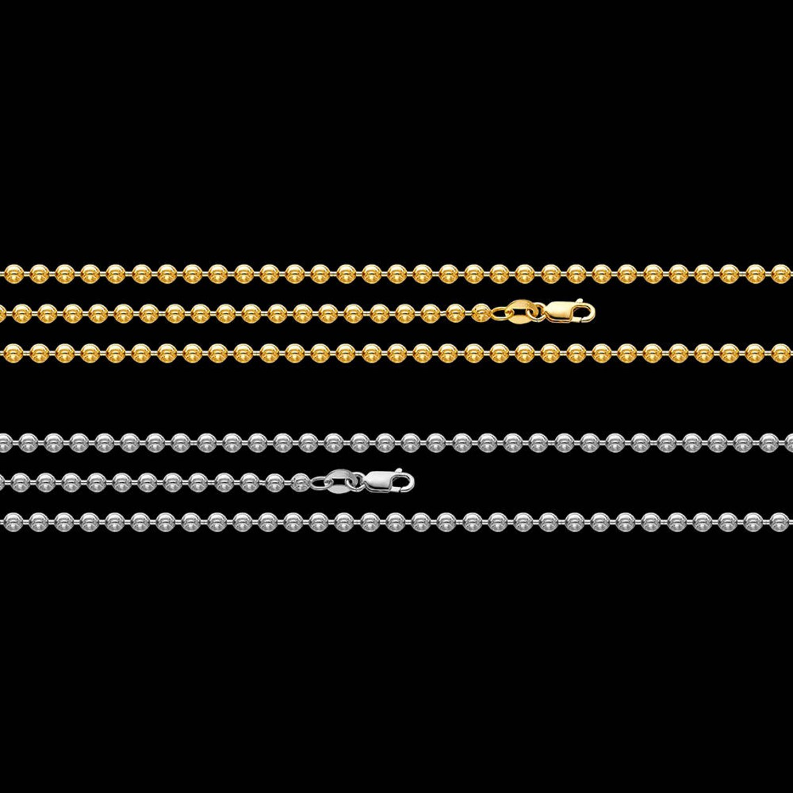 Bead Link Chain Necklace in 14k Yellow or White Gold, 1.50mm, Lobster ...