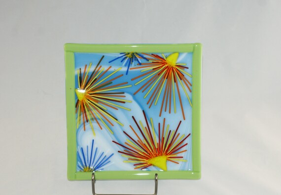 Fused Glass Plate/Square Plate/Decorative Plate with | Etsy