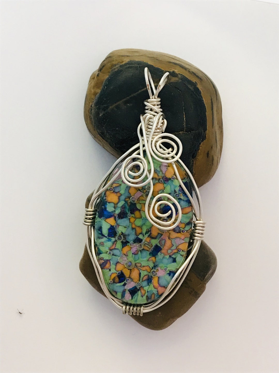 Fused Glass Wire Wrapped Pendant - Etsy