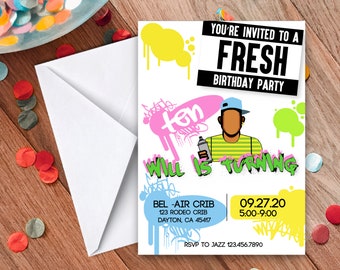 Editable Fresh Baby Prince Birthday Invitation Party Invite 80s, 90s ...