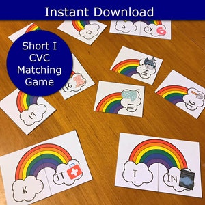 Short I Sounds Rainbow CVC Words Matching Game for Homeschooling ...