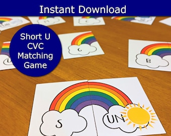 Rainbow CVC Words Matching Game for Homeschool Preschool | Etsy