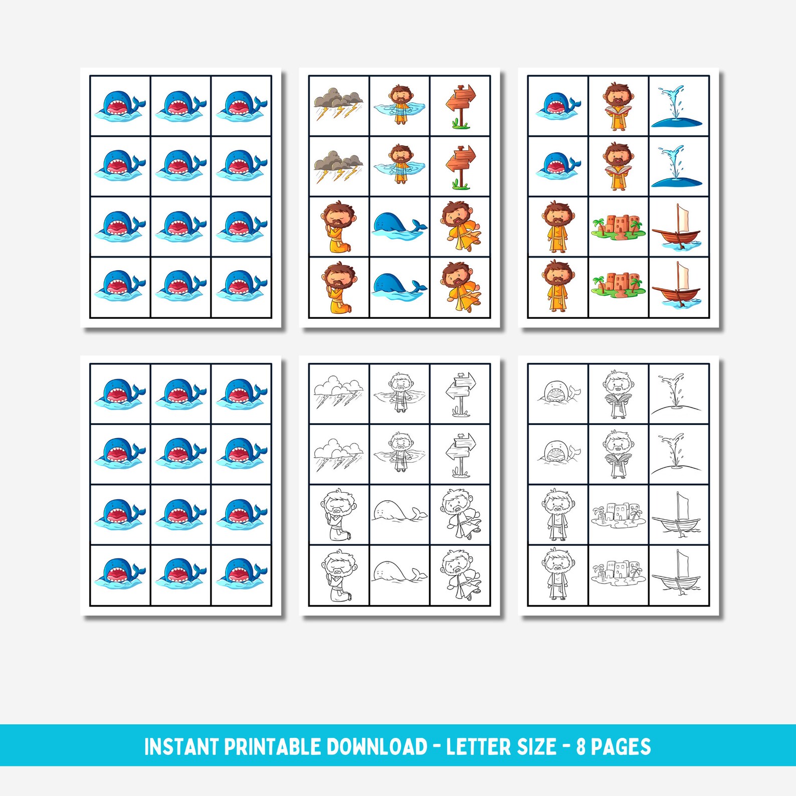 Jonah and the Whale Matching Game, Printable Memory Game for a Sunday ...