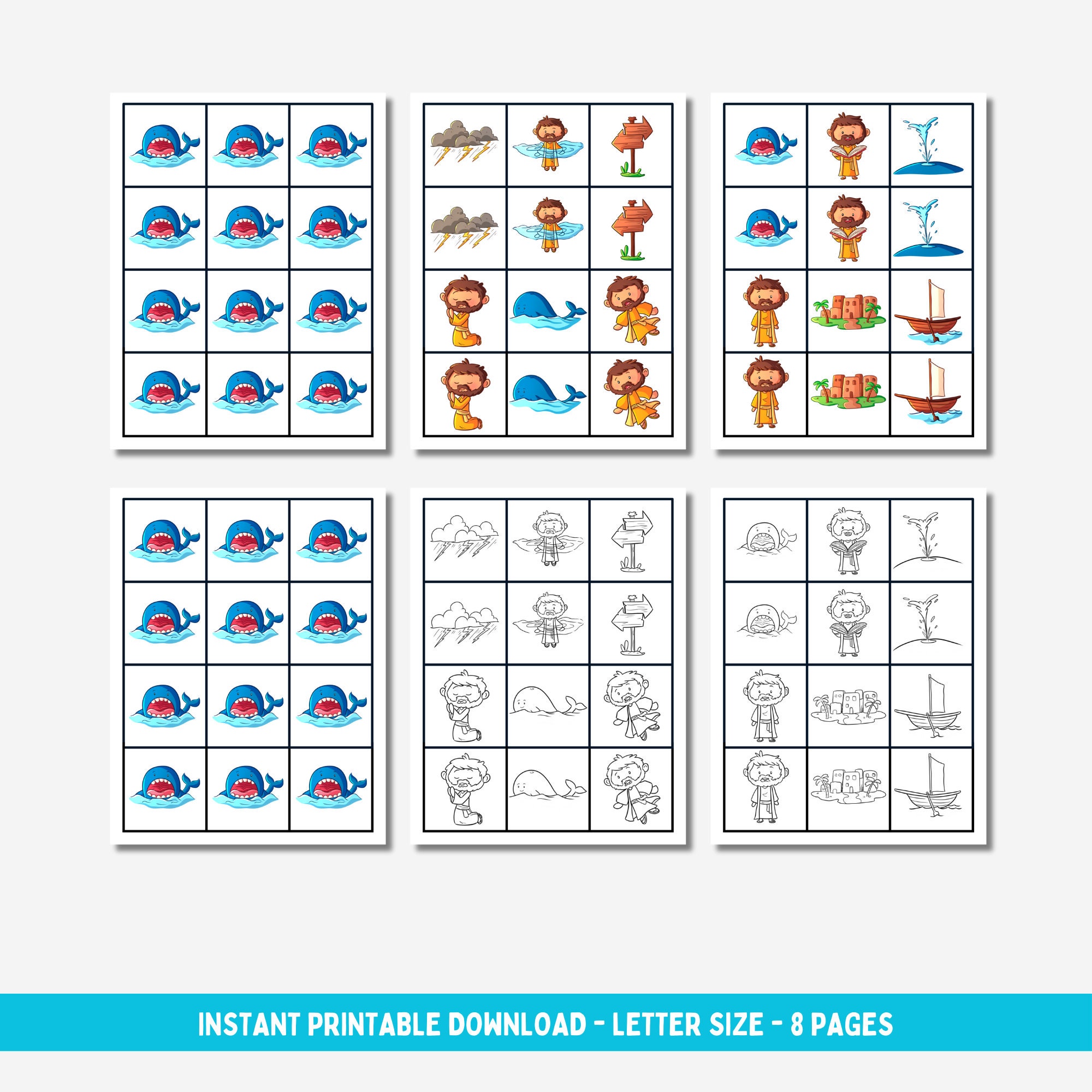 Jonah and the Whale Matching Game, Printable Memory Game for a Sunday ...