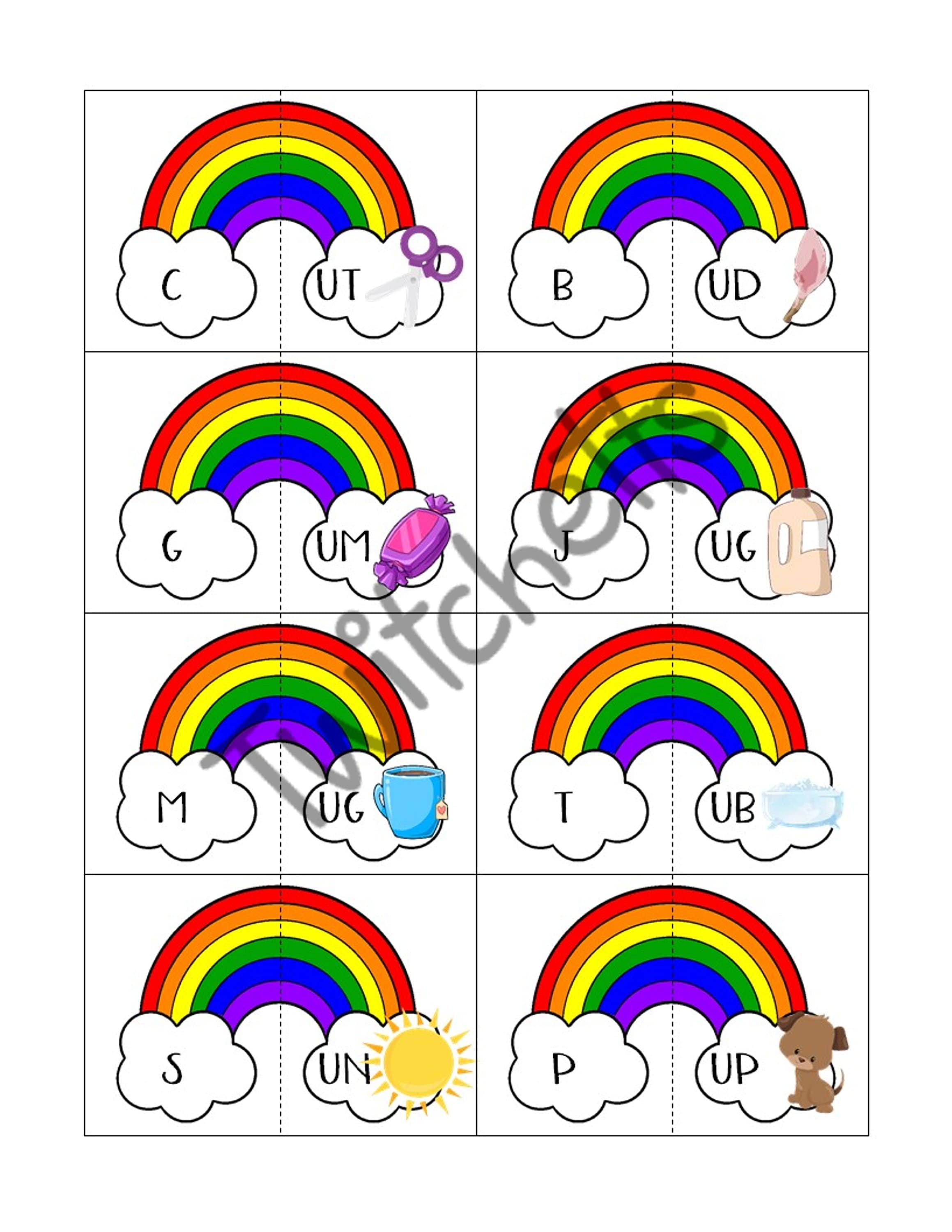 Short U Sounds Rainbow CVC Words Matching Game for Homeschooling ...