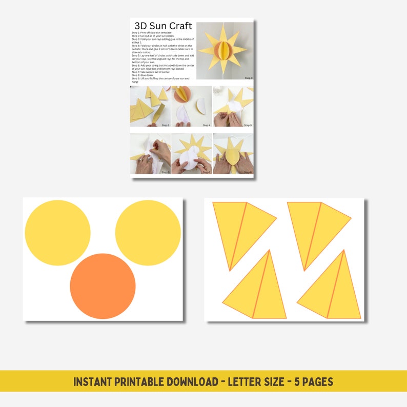 3D Sun Craft Template, Printable Kids Craft, Easy Sun Template, Summer ...