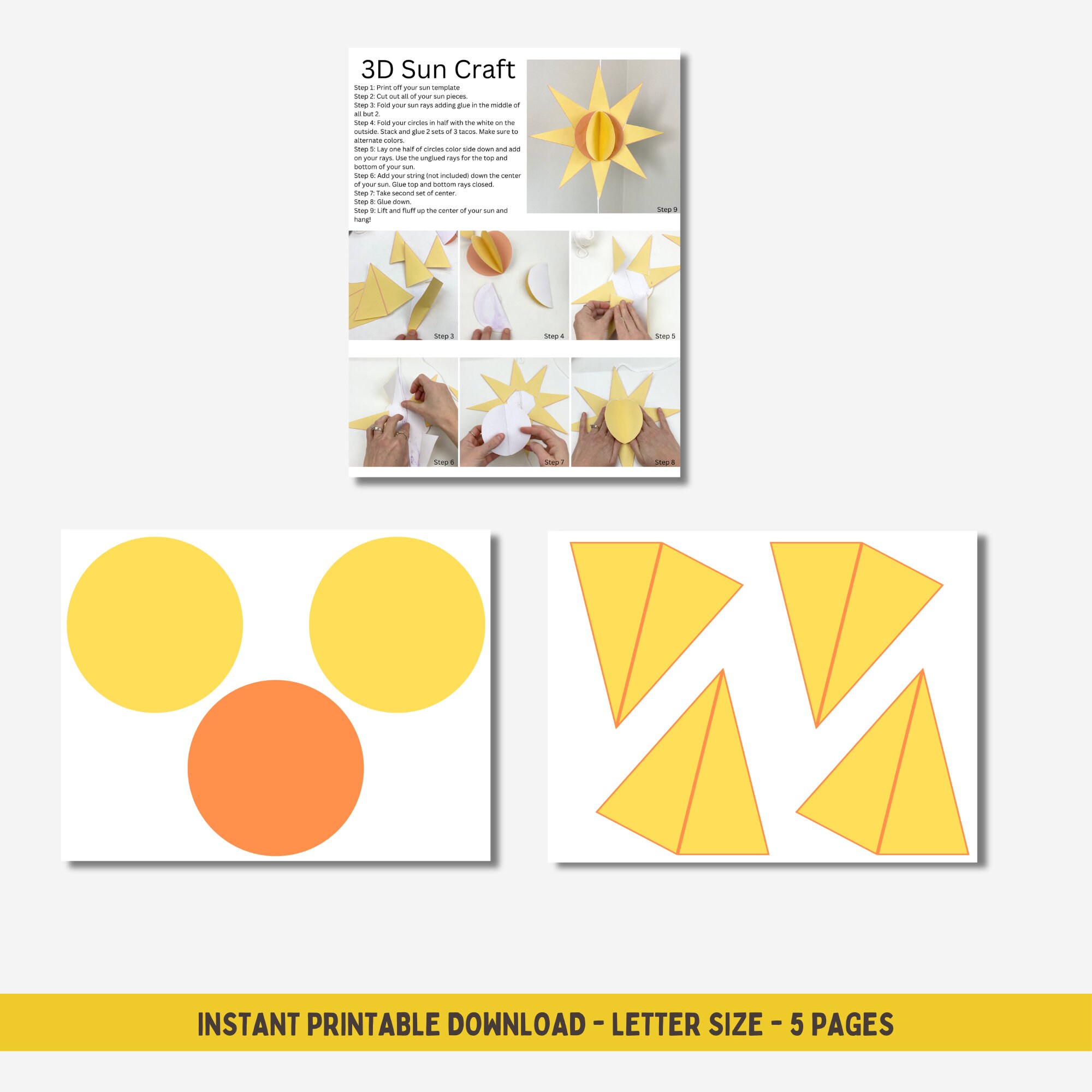 3D Sun Craft Template, Printable Kids Craft, Easy Sun Template, Summer ...