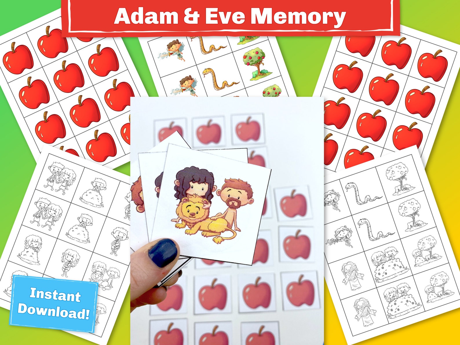 Adam and Eve Matching Game. Printable Memory Game That Helps Teach the ...