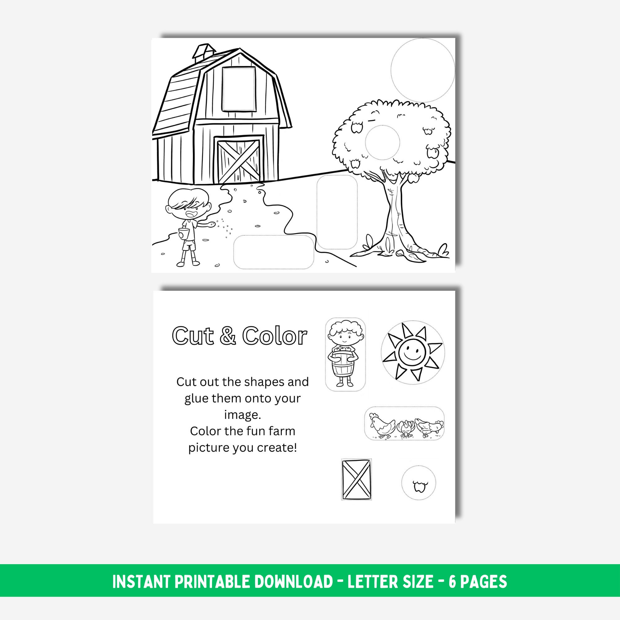 Farm Animal Cut and Color, Printable Kids Craft, Easy Farm Craft for ...