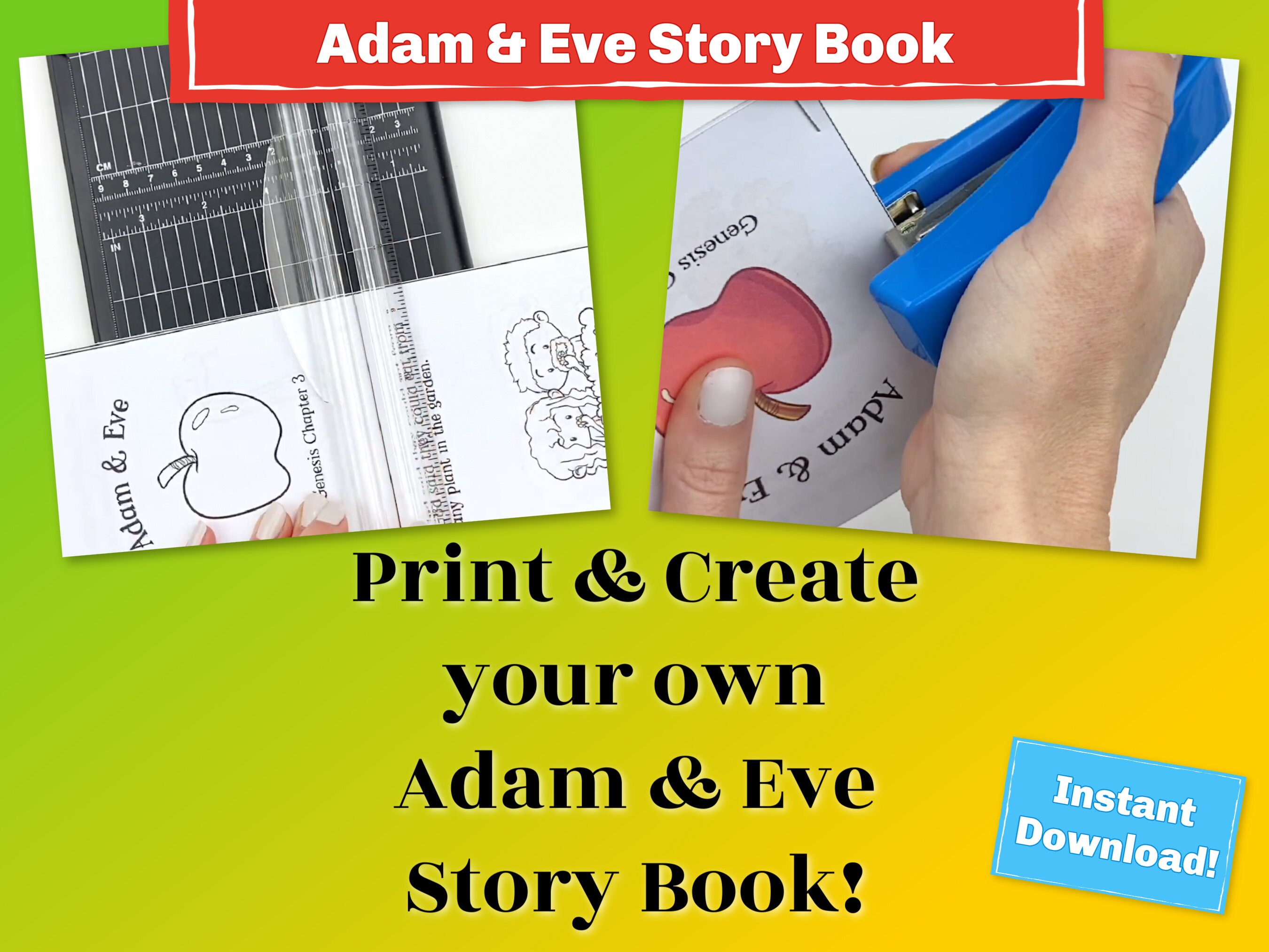 Adam and Eve Story Cards. Full Color or Coloring Page Cards That Helps ...