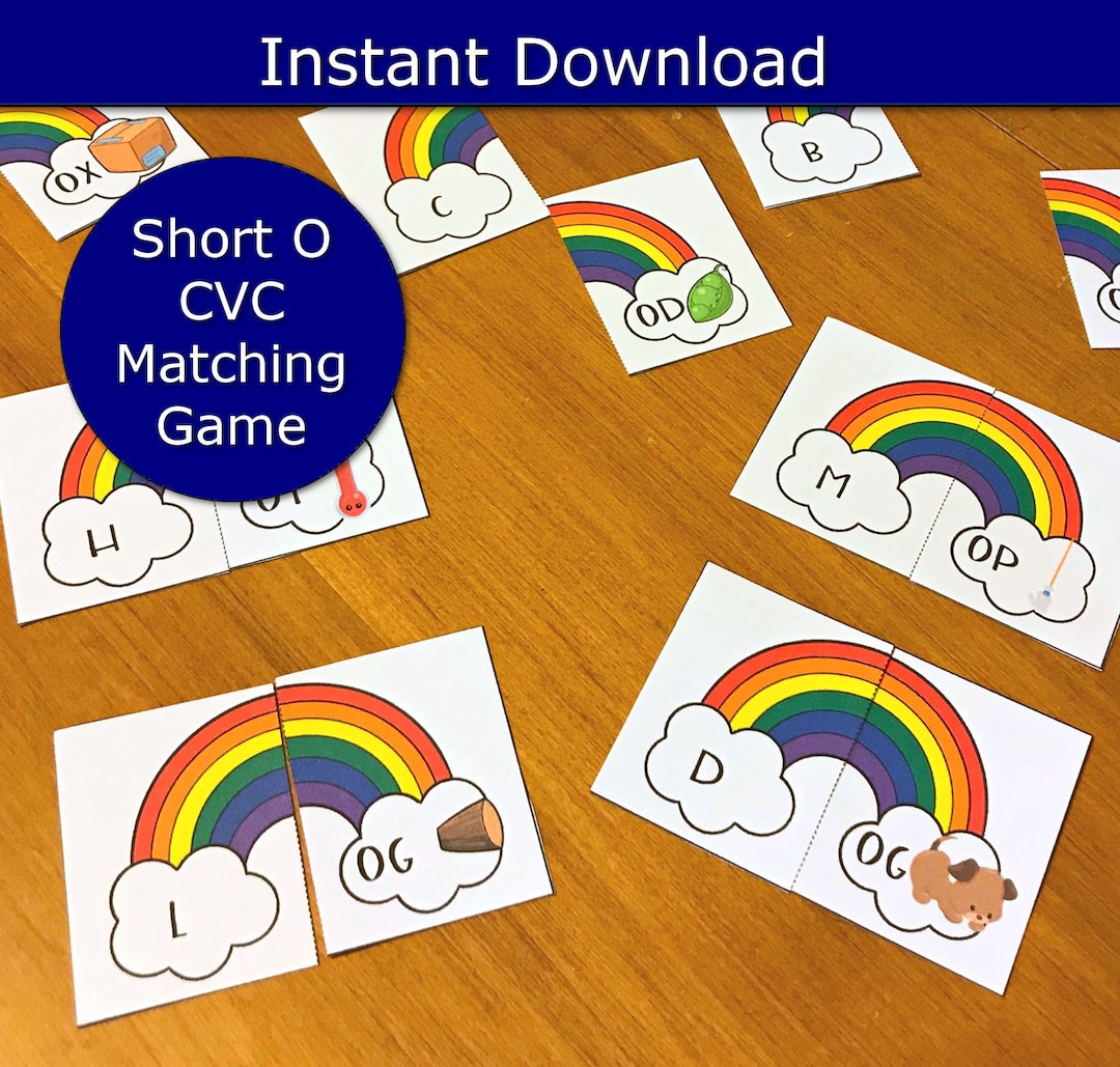 Short O Sounds Rainbow CVC Words Matching Game for Homeschooling ...