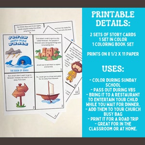 Jonah and the Whale Story Cards for Young Children, Printable Coloring ...