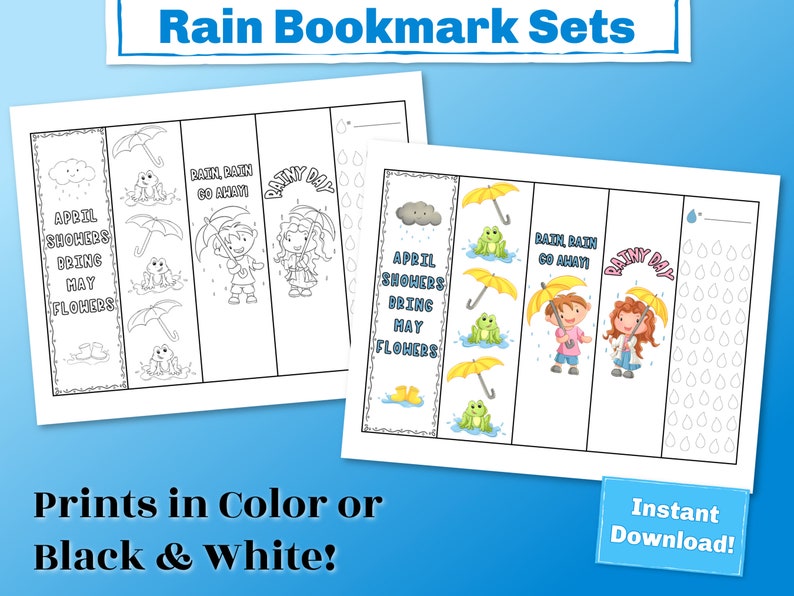 Rain Bookmarks for Kids. These Spring Bookmarks Are Perfect for the ...