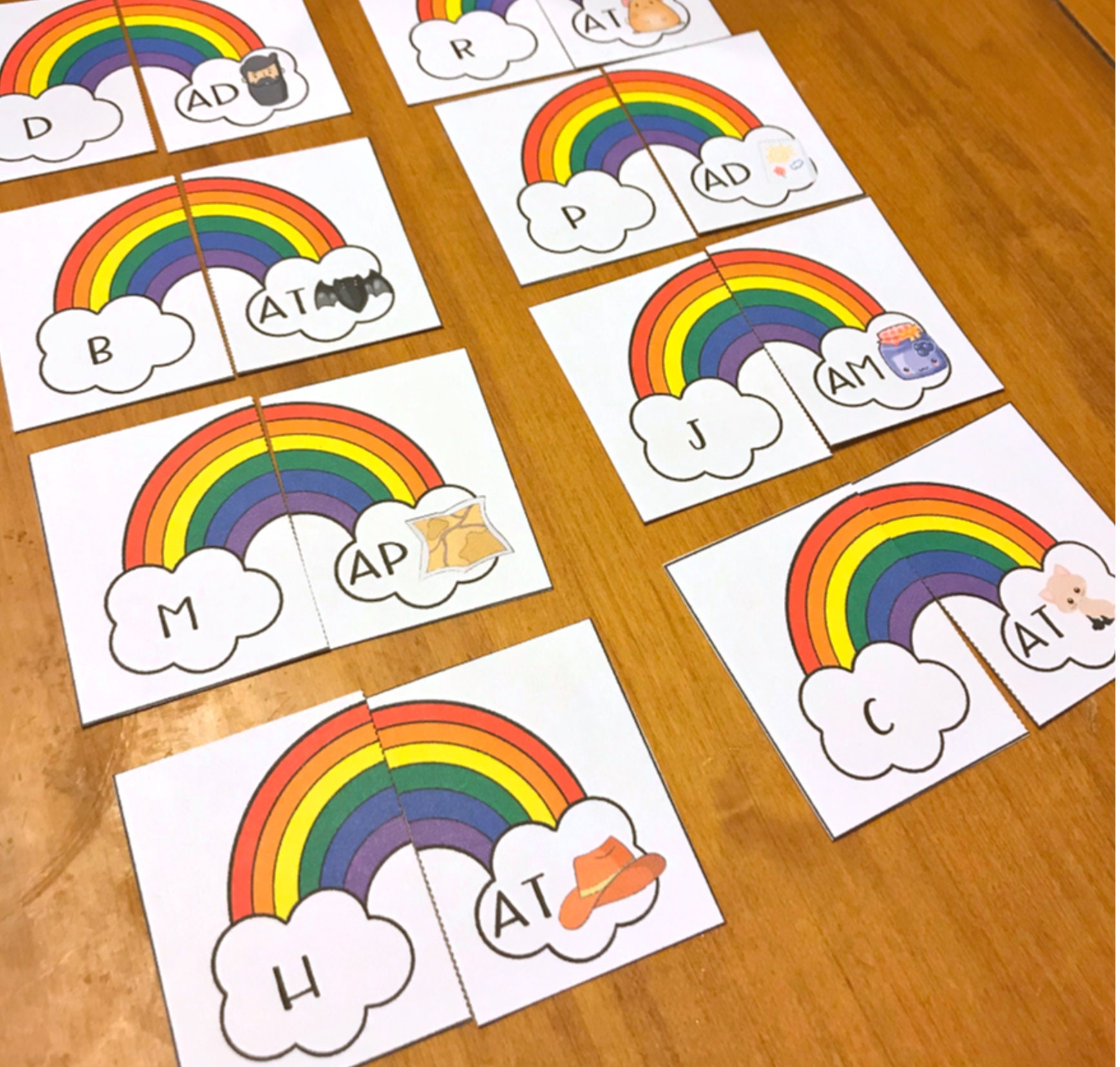 Rainbow CVC Words Matching Game for Homeschool, Preschool, Montessori ...