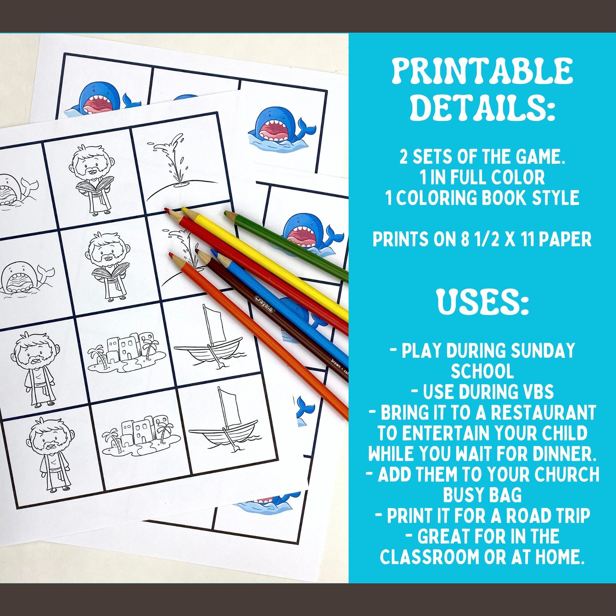 Jonah and the Whale Matching Game, Printable Memory Game for a Sunday ...