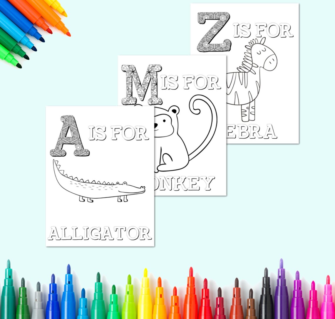 Animal Alphabet Coloring Pages for Kids ABC Coloring Pages | Etsy