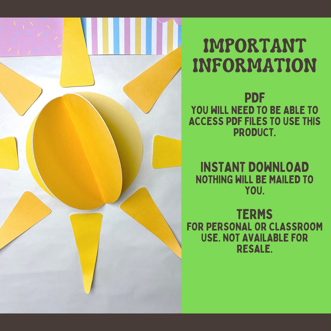 Giant 3D Sun Craft Template, Printable Kids Craft, Easy Sun Template ...