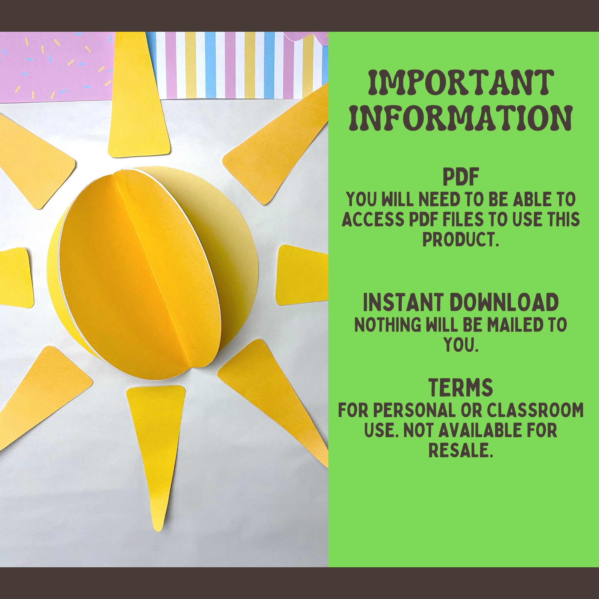 Giant 3D Sun Craft Template, Printable Kids Craft, Easy Sun Template ...