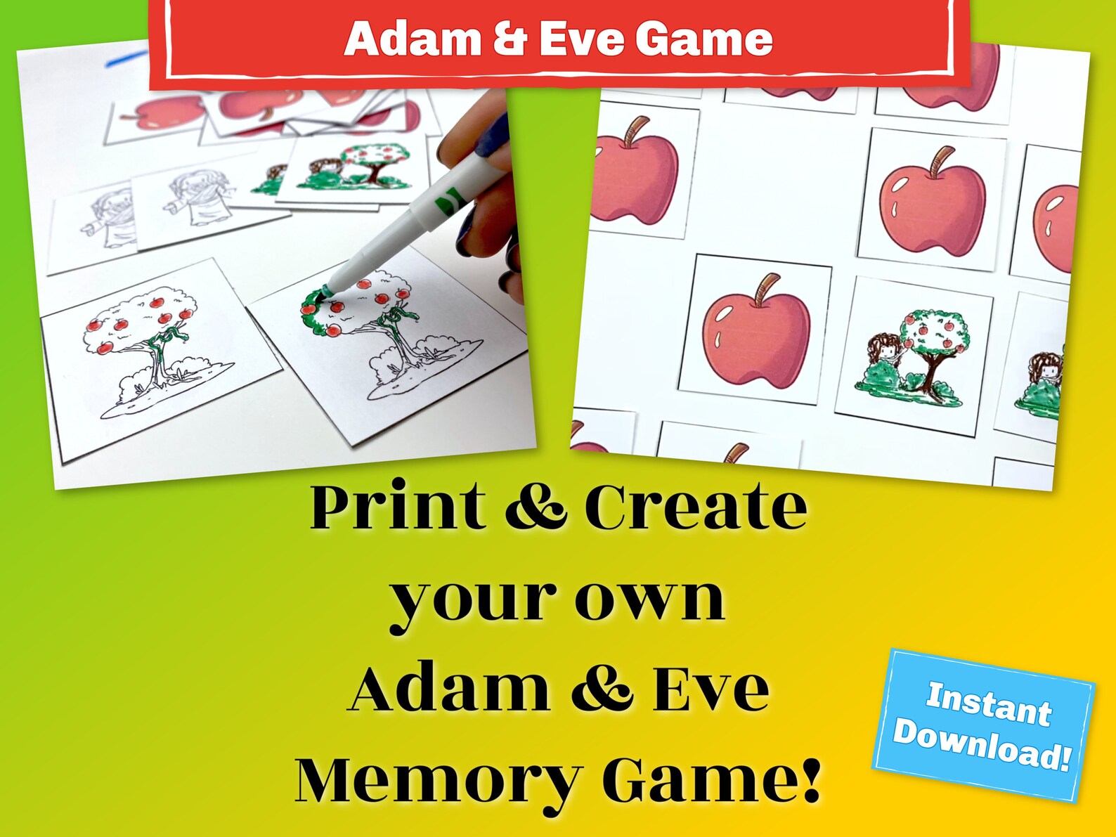 Adam and Eve Matching Game. Printable Memory Game That Helps Teach the ...