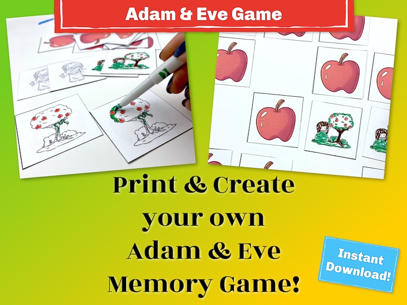 Adam and Eve Matching Game. Printable Memory Game That Helps Teach the ...
