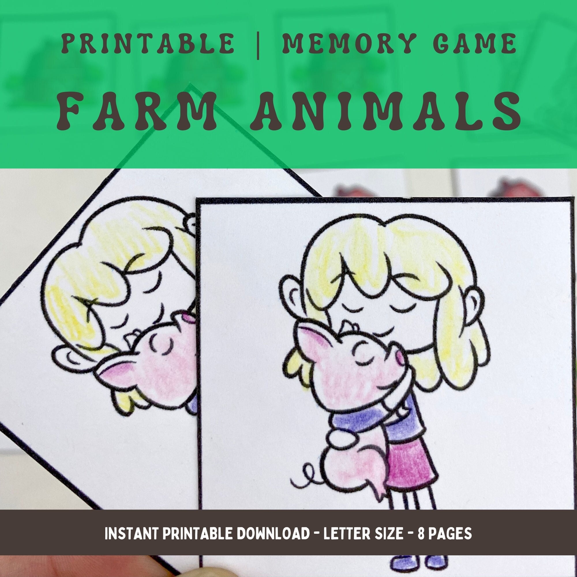 Farm Animal Matching Game. Printable Memory Game for Farm Themes. Great ...
