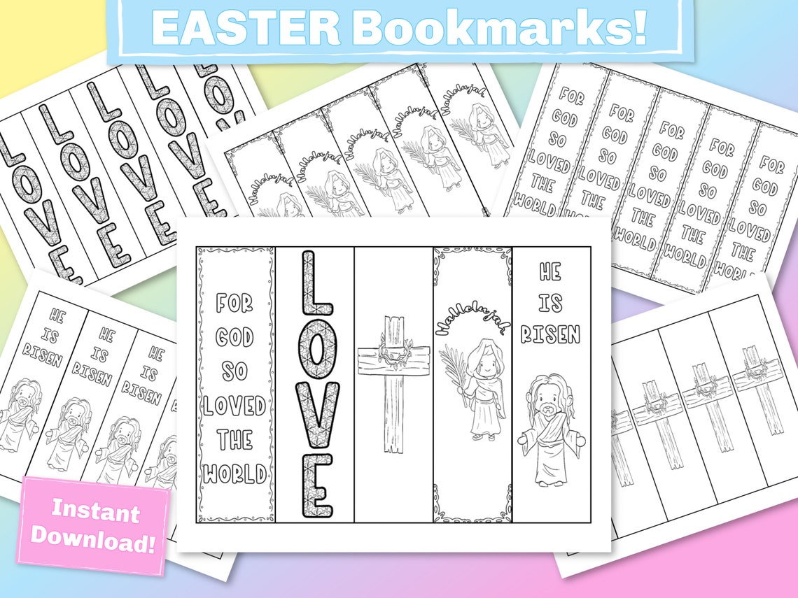 Religious Easter Bookmarks for Kids, Printable Coloring Bible Bookmarks ...