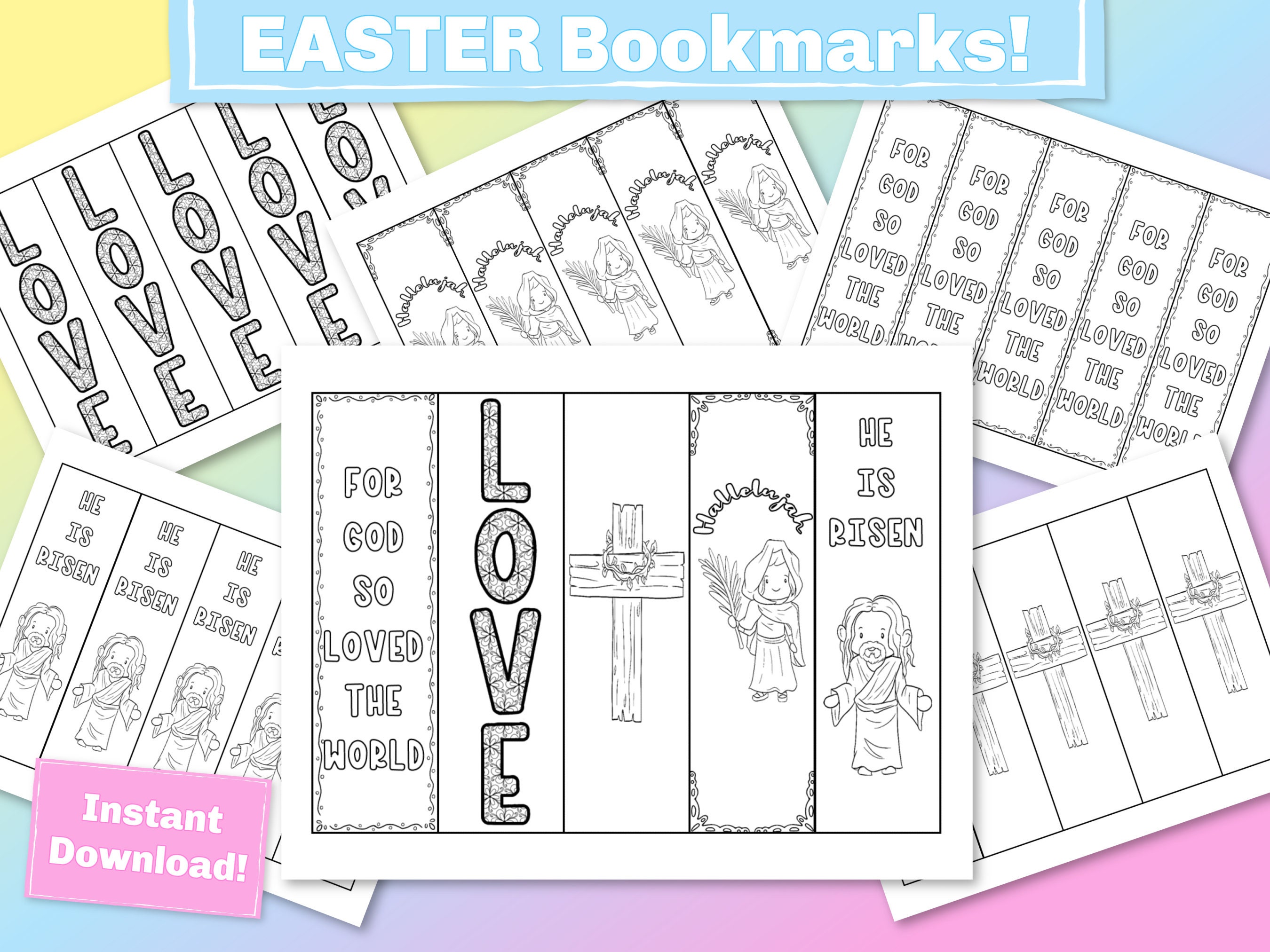 Religious Easter Bookmarks for Kids, Printable Coloring Bible Bookmarks ...