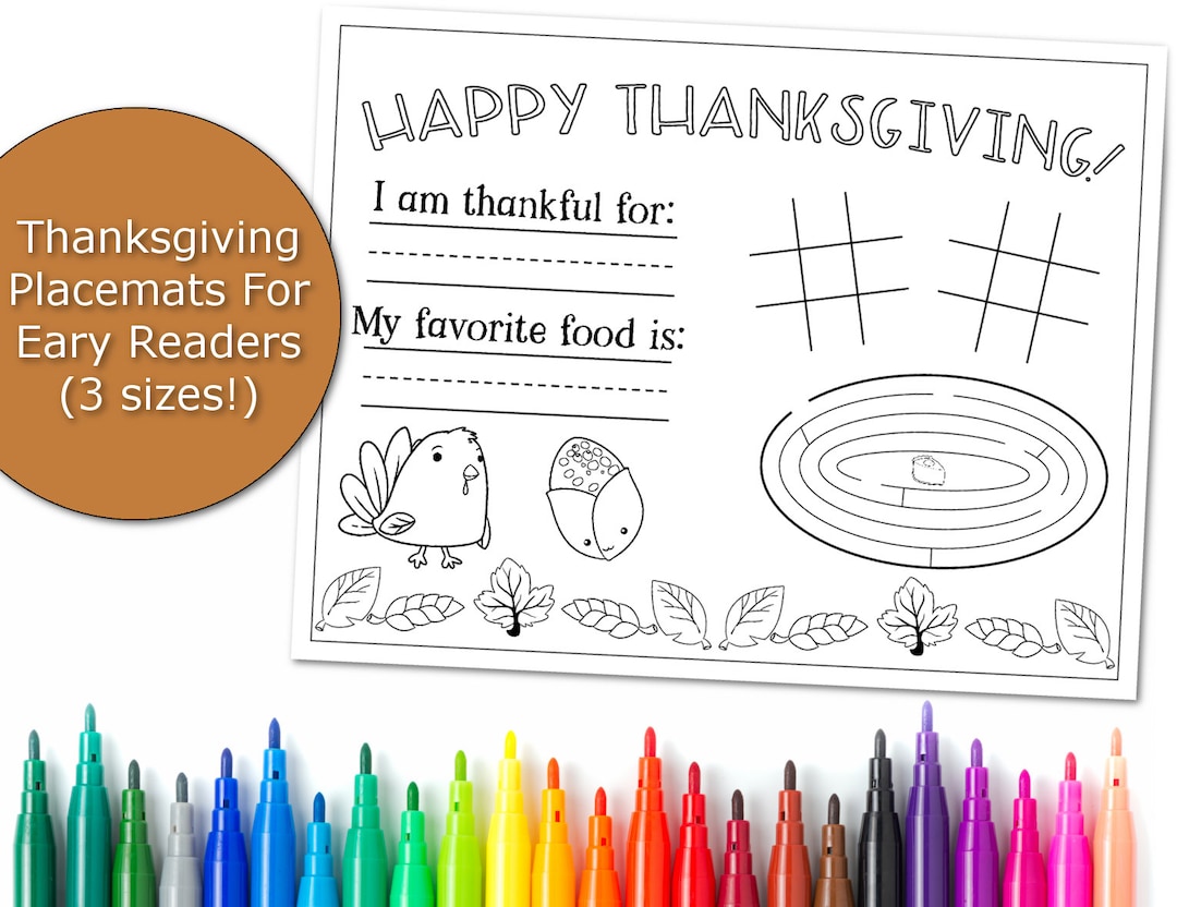 Thanksgiving Placemat for Early Readers, Printable Placemats for ...