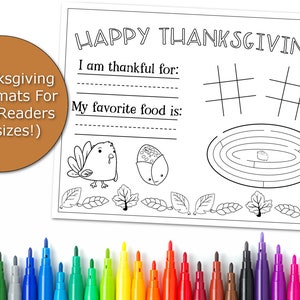 Thanksgiving Placemat for Early Readers, Printable Placemats for ...