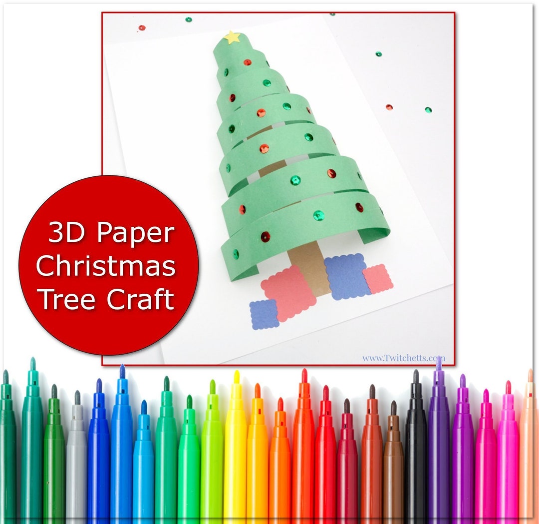Paper Christmas Tree Craft, 3D Papercraft Template, Christmas Coloring ...