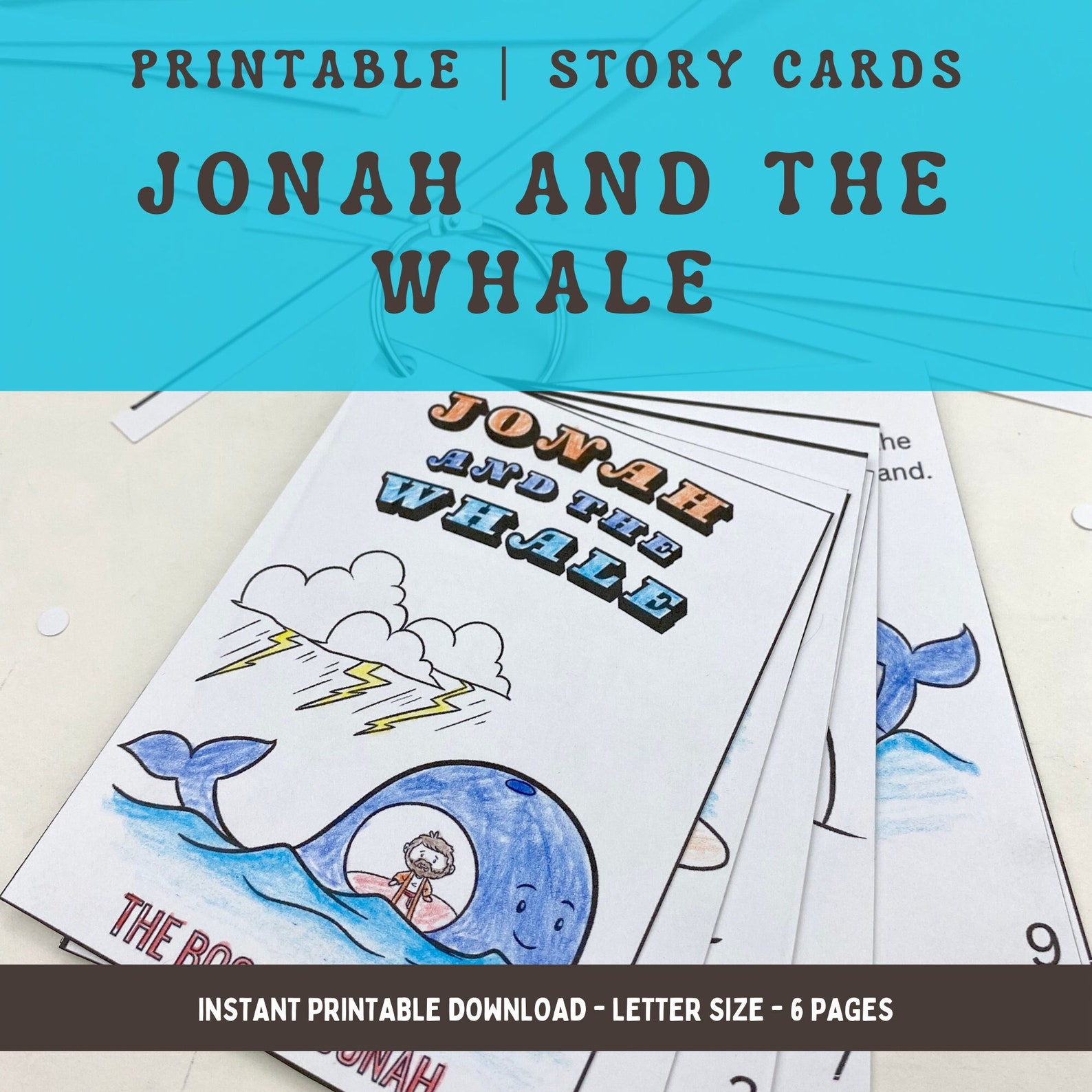 Jonah and the Whale Story Cards for Young Children, Printable Coloring ...