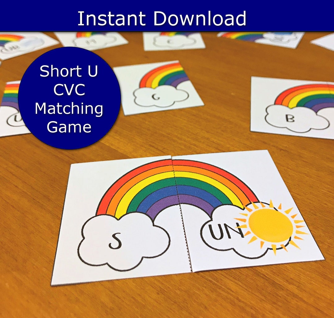 Short U Sounds Rainbow CVC Words Matching Game for Homeschooling ...
