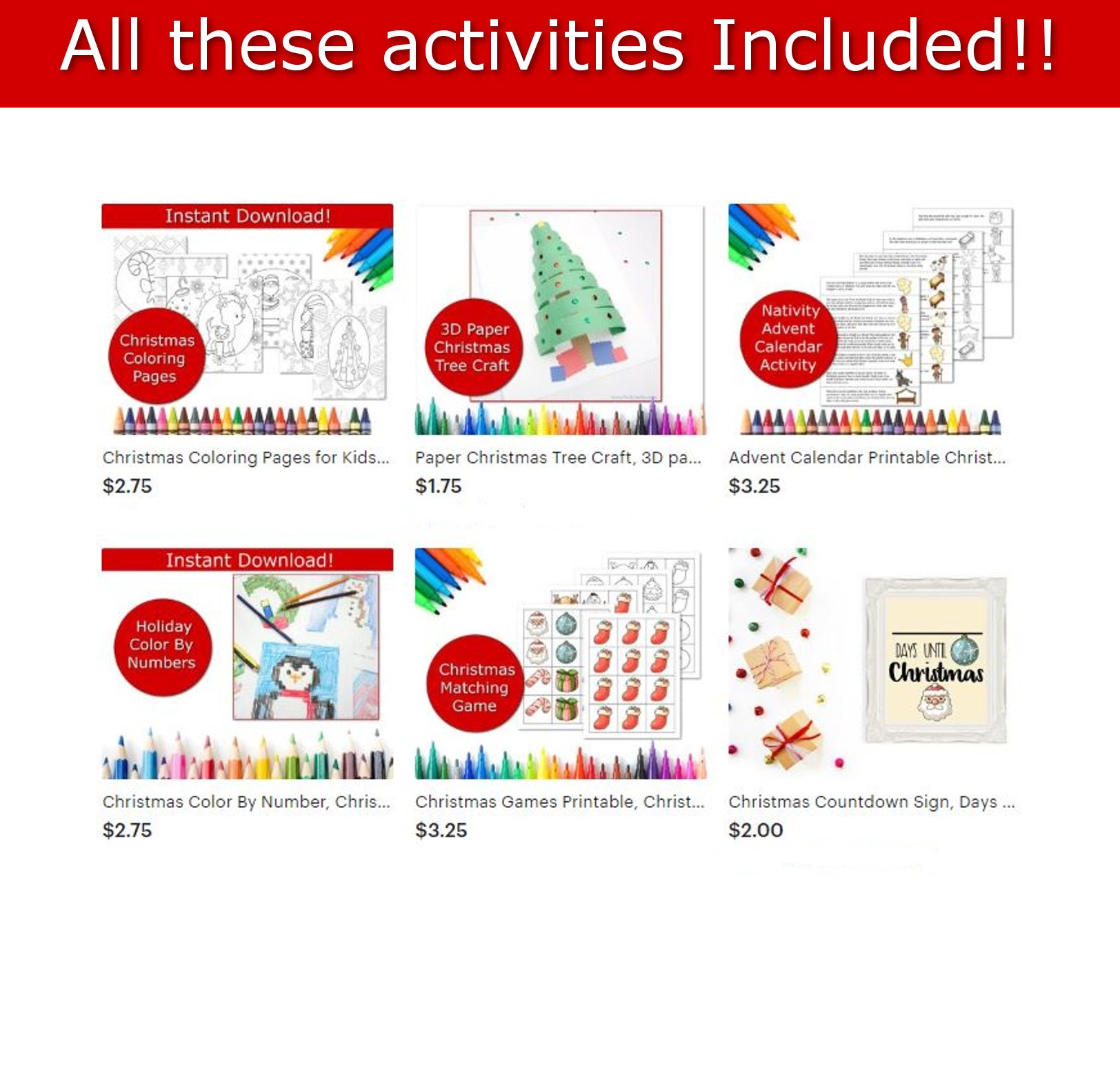 Christmas Printables for Kids, Holiday Printable Pack, Bundle of ...