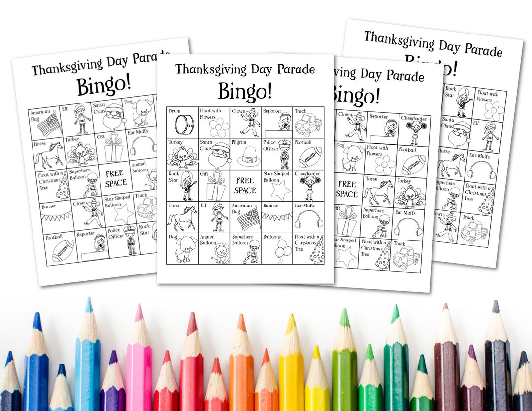 Thanksgiving Party Game, Printable Parade Bingo, Thanksgiving Coloring ...