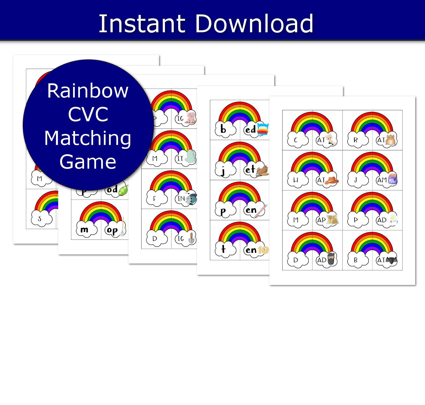 Rainbow CVC Words Matching Game for Homeschool, Preschool, Montessori ...