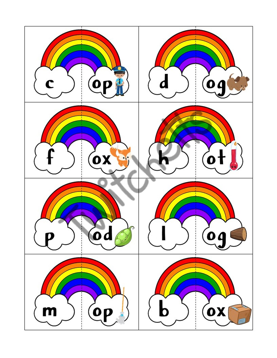 Short O Sounds Rainbow CVC Words Matching Game for Homeschooling ...
