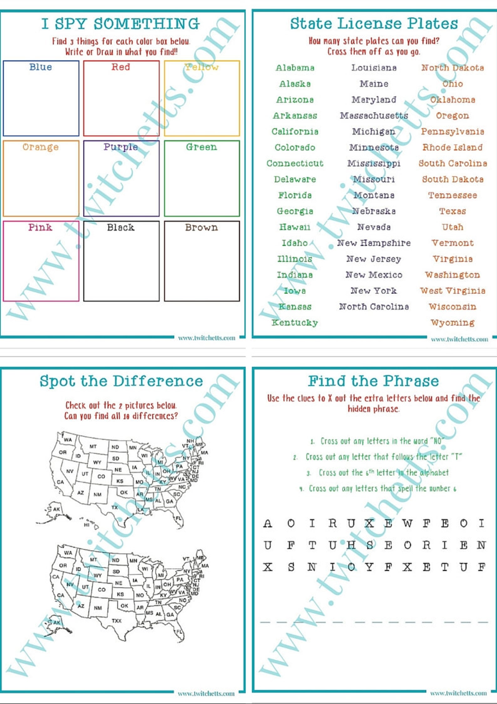 Road Trip Printable, Kid Travel Game, Travel Activity for Kid, Travel ...