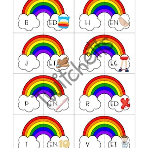 Short E Sounds Rainbow CVC Words Matching Game for Homeschooling ...