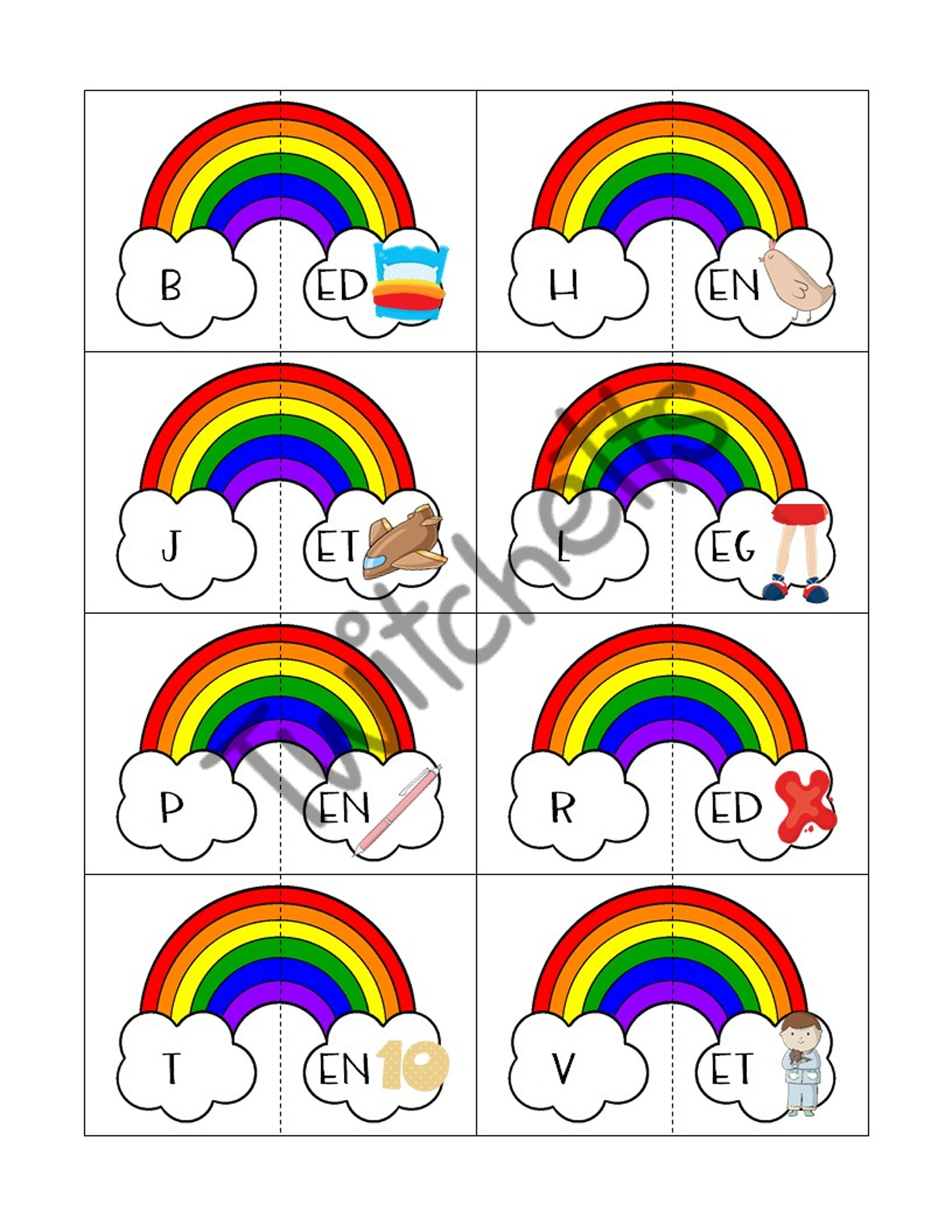 Short E Sounds Rainbow CVC Words Matching Game for Homeschooling ...