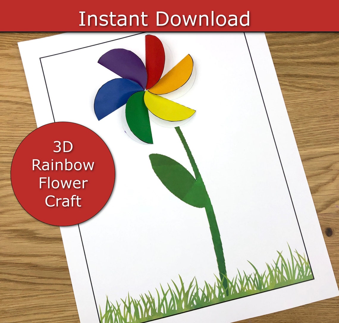Rainbow Flower Craft Template, Printable Kids Craft, Easy Flower ...