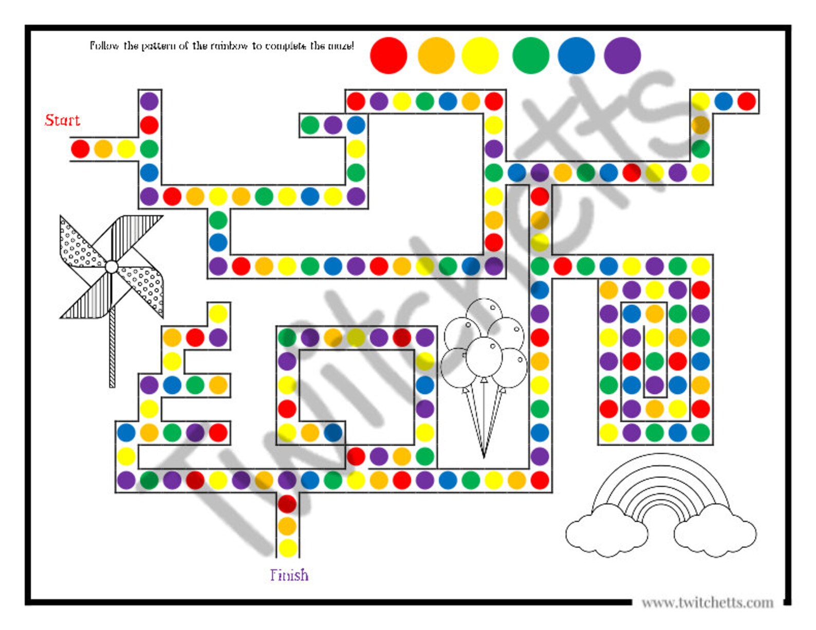 Rainbow Color Maze, Printable Rainbow Activity, Learn Colors Activity ...
