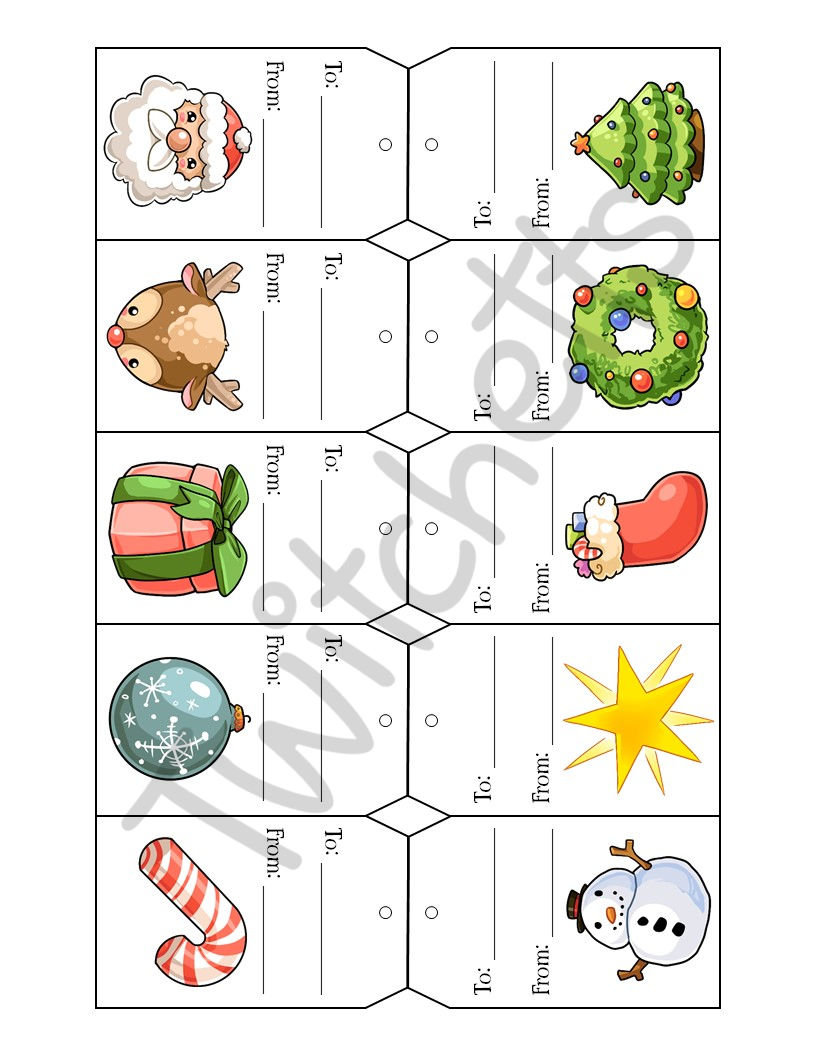 Christmas Gift Tags Printable, Set of 10 Holiday Gift Tags for Kids ...